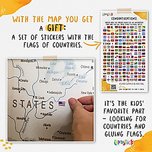 Kids Wallpaper World Map with Animals Wall Mural Removable Peel and Stick Wall Murals for Girls Boys Kids Waterproof Wallpaper Room Bedroom Living Room Self Adhesive Mural Wallpaper Size 78.74x47.24in