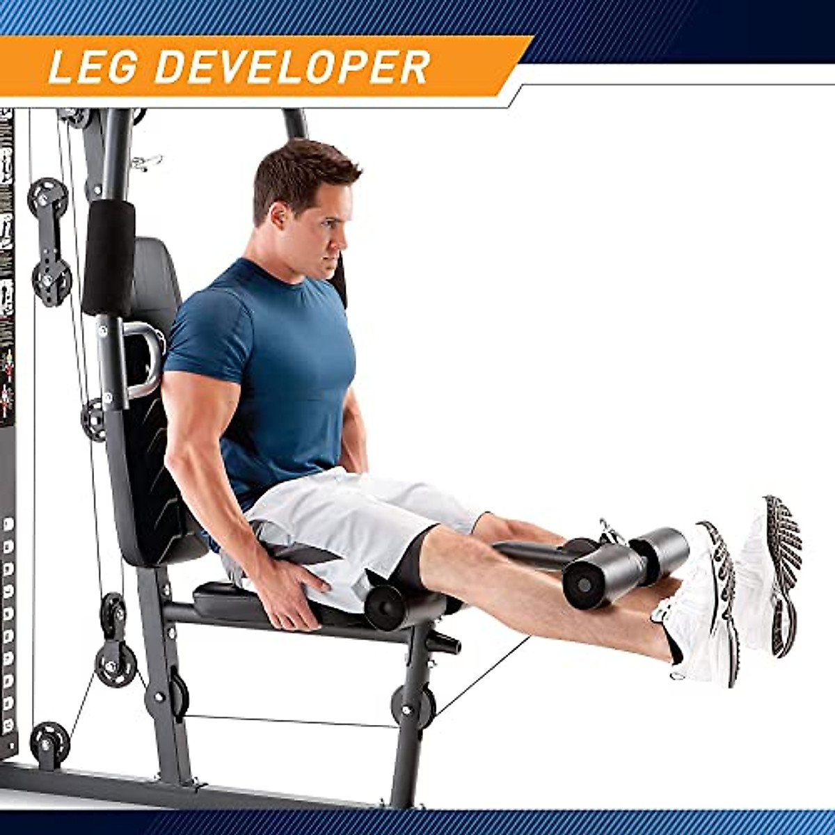 Marcy MWM-7454 Stack Weight Multifunctional Home Gym Workout Station with Pulley, Arm, and Leg Developer for Full Body Fitness, White