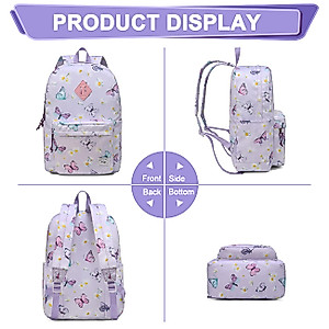 Lightweight School Backpack, Kasqo Large Capacity Water-Resistant Casual College Bookbag for Men Women Teen Girls Boys, Purple Butterfly