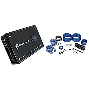 Rockville ATOM 8B 8 Channel 3500 Watt Marine/Boat Amplifier Bundle with Rockville RWK42 4 Gauge 4 Chan Car Amp Wiring Installation Wire Kit & Rockville RTR172 17 Foot RCA Cable Split Pin (3 Items)