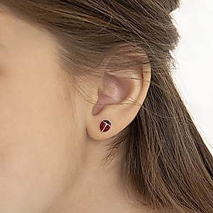 925 Sterling Silver Children's 7mm Enamel Red Ladybug Screw Back Locking Earrings, Excellent for Toddlers & Young Girls- Laby Bug Lover Kids