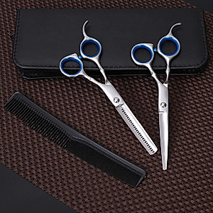 Hair Cutting Set, Professional Haircutting Barber Thinning Hairdressing Shears Set with Black Leather Case and Salon Cape
