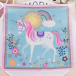 Besalily Decorative Animal Paper Napkins Dinner Size 20-Count/33x33cm/2-Ply Cute Baby Shower Kids Birthday Party Napkins (Rainbow Unicorn)