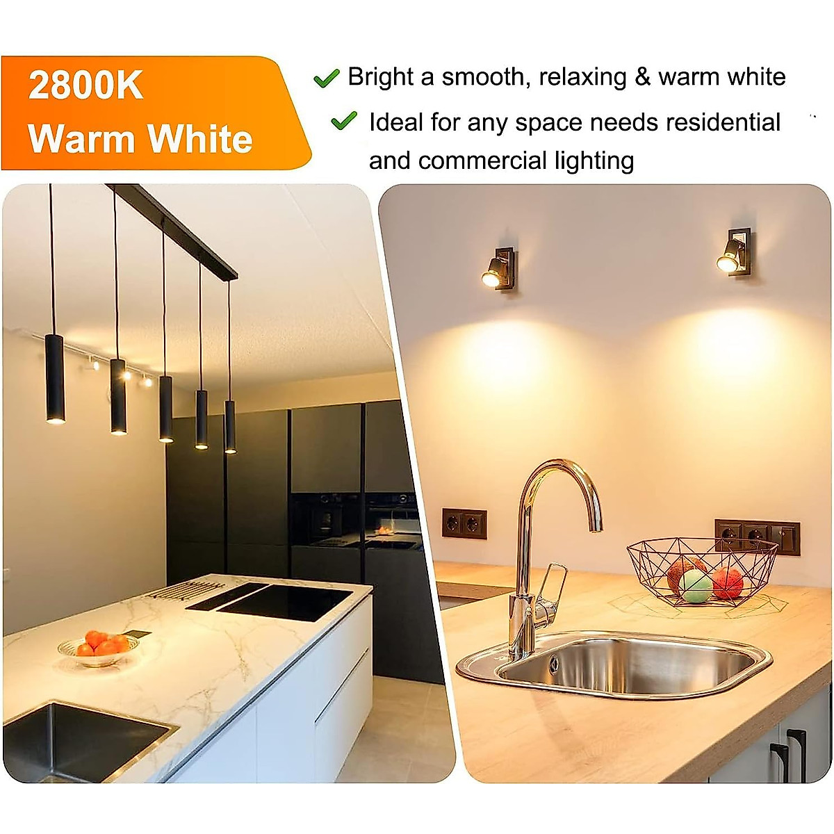 Vinaco GU10 Bulb, 6 Pack MR16 GU10 120V 50W Long Lasting, GU10 Halogen Bulb Warm White 2800K, 50W GU10 Dimmable with GU10 Base for Track Light Bulbs, Hood Light Bulbs. Halogen GU10+C 120V 50W