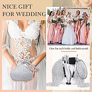 2 Pieces Women's Evening Handbags Rhinestone Clutch Wedding Purse Rhinestone Bag Triangle Bling Glitter Clutch Bag Round Ball Crystal Tassel Evening Bag for Bridesmaid Engagement Party(Silver)