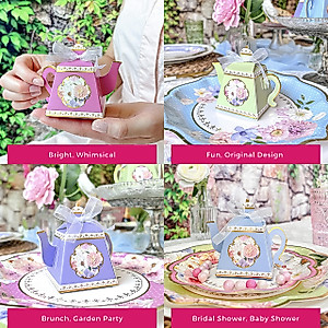 Kate Aspen Vintage Floral Tea Pot Shaped Party Favor Boxes (Set of 24 Assorted Colors) - Weddings Favors, Bridal Showers Brunches, Baby Candy Boxes, Birthday Decorations