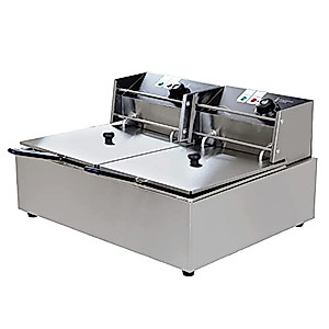 PartyHut 12 Liter/12.6 Quart Dual-tank Commercial Deep Fryer Machine, Double Basins Large Capacity Stainless Steel Countertop Fryer, 110v Double Two Tank Design for Small Business and Events