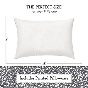 Toddler Pillow with Toddler Pillowcase - Soft Hypoallergenic - Best Pillow for Kids! Better Neck Support and Sleeping! Better Naps in Bed, a Crib, or at School! Makes Travel Comfier! (Alphabet Gray)