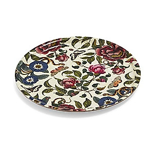 Spode Creatures of Curiosity Collection Round Birch Serving Tray, White Floral Motif, Round, 12-Inch, Platter for Entertaining, Food and Dishwasher Safe