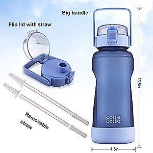 BOTTLE BOTTLE 64 OZ Gallon Motivational Water Bottle with Time Marker and Straw Protective Silicone Boot Workout Leak-proof Bottle for Adults and Kids Half Gallon Water Jug (blue)