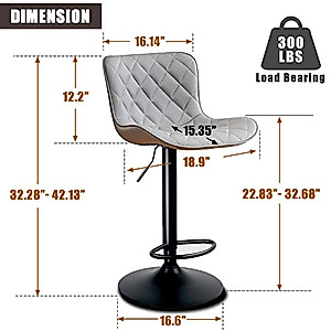 YOUNUOKE Bar Stools with Back, Modern Faux Leather Swivel Counter Height Barstools Adjustable Tall Bar Stools, Single Bar Chairs for Kitchen Islands, Grey Gray