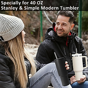 LEPCY 12 inch Reusable Straws for Stanley & Simple Modern 40 OZ Tumbler. 6 Plastic Replacement Straws + 2 Straw Cleaner Brush. Clear and BPA Free, Protective Brush Handle Protects Your Finger