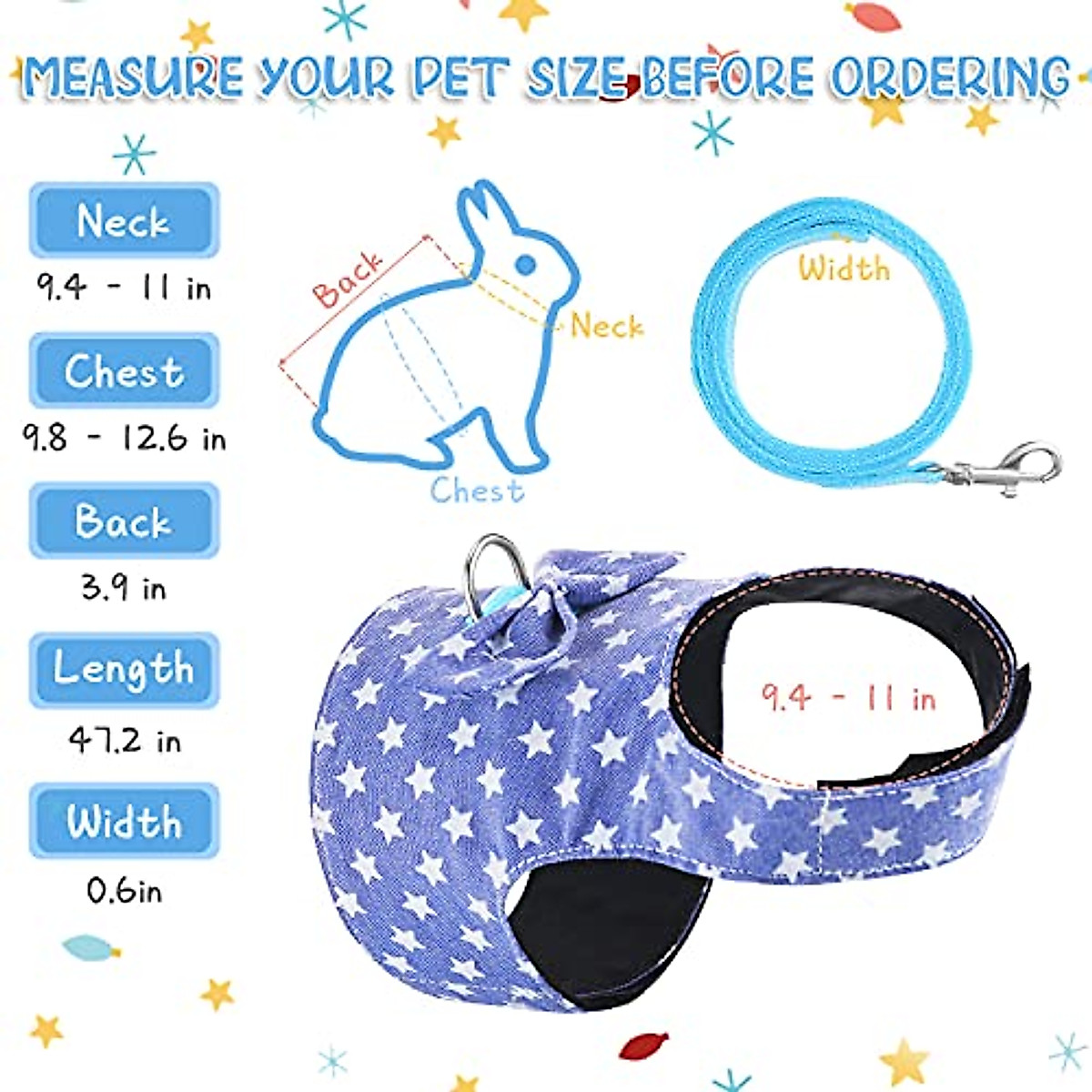 2 Set Rabbit Harness with Leash Adjustable Bunny Guinea Pig Bowknot Harness Set for Small Large Pets Costume Walking (M)