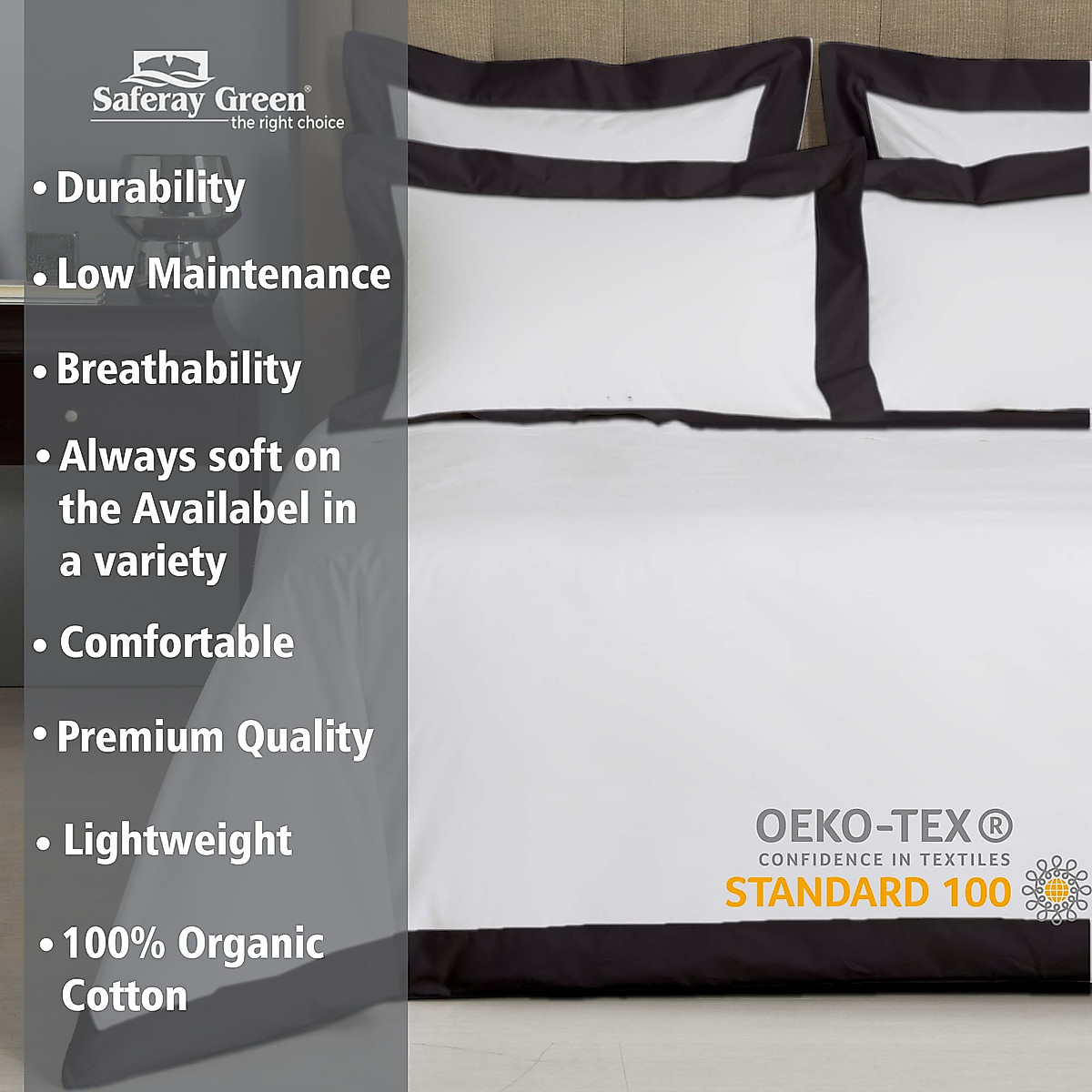 Hotel Luxury 3pc Dual Tone Duvet Cover Set-800 Thread Count 100% Organic Cotton Premium Bedding Collection Super King Plus 120 x 120 Inches Machine Washable (White & Black)
