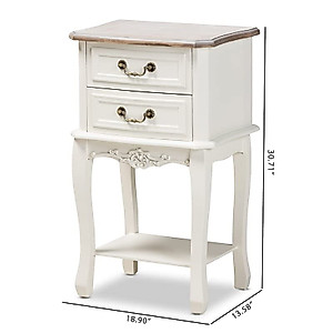 Baxton Studio Amalie Antique French Country Cottage Two-Tone White and Oak Finished 2-Drawer Wood Nightstand