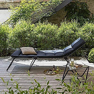 Lafuma Siesta Sunbed Aircomfort (Acier Black) Padded Pool Chaise Lounge w/ Steel tubing