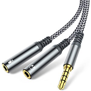 Headphone Splitter, (Hi-Fi Sound) Nylon-Braided Extension Cable Audio Stereo Y Splitter, 3.5mm Male to 2 Ports 3.5mm Female Headset Splitter for Phone, TabletsPS4, Switch & More