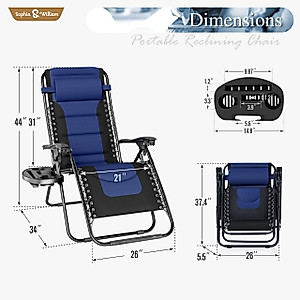 Sophia & Willliam Zero Gravity Chair Padded, Reclining Folding Chair with Free Cup Holder (Blue)