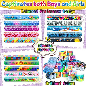 Slap Bracelets Kids Party Favors 48PCS Snap Bracelet Wrist Bands for Boys Girls Birthday Gift Treasure Box Classroom Rewards Goodie Bag Fillers Pinata Stuffers Xmas Easter Valentine Halloween Supplies