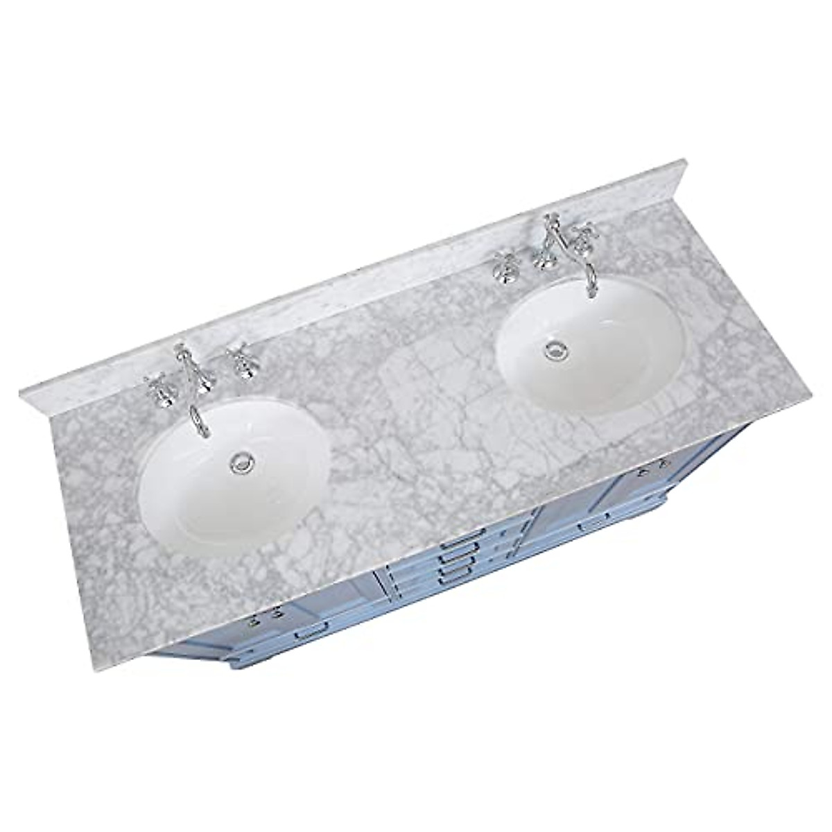 Kitchen Bath Collection Harper 60-inch Double Bathroom Vanity (Carrara/Powder Blue): Includes Powder Blue Cabinet with Authentic Italian Carrara Marble Countertop and White Ceramic Sinks