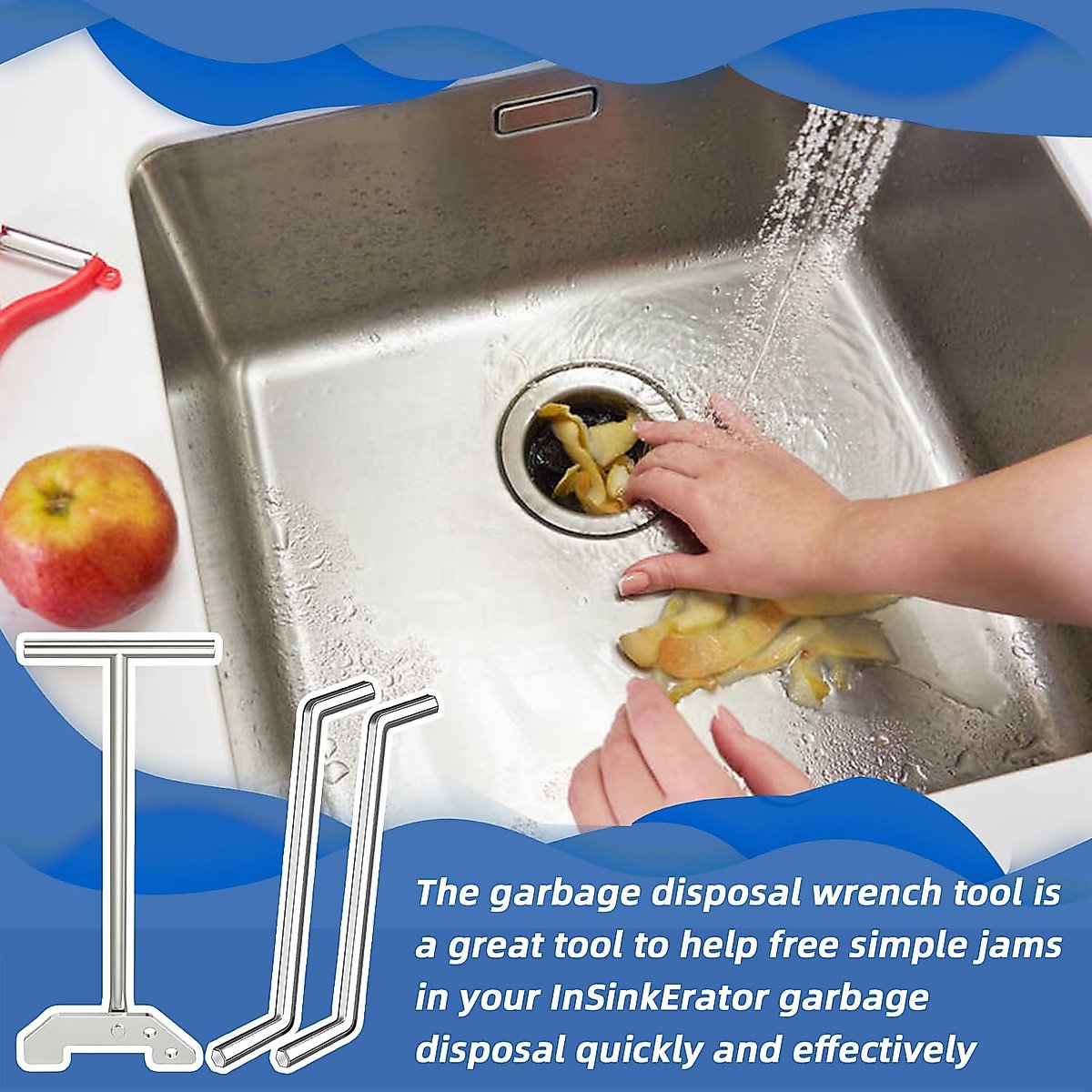 woiron Garbage Disposer Unjamming Wrench with 2 PCS Garbage Disposal Allen Wrench Tool,Garbage Disposal Wrench Tool,for Remove Clogging Above The Sink