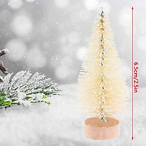 Ioffersuper 12Pcs Mini Sisal Trees with Wood Base Artificial Christmas Pine Trees Bottle Brush Trees for Winter Snow Miniature Scenes DIY Christmas Crafts Xmas Holiday Home Desk Tabletop Decor