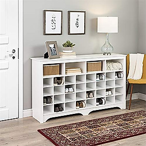Trent Home Engineered Wood 36 Cubby Versatile Wooden Shoe Cubby Console in White