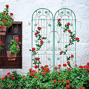 2 Pack Metal Garden Trellis 86.7" H Garden Fence Rustproof Trellis for Climbing Plants Support Roses Flower Outdoor Lawn Green
