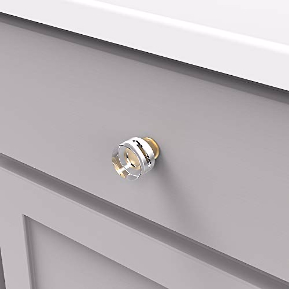 Hickory Hardware 1 Pack Solid Core Kitchen Cabinet Knobs, Luxury Cabinet and Dresser Knobs, Handle Pulls for Doors & Drawers, 1-1/4 Inch, Crysacrylic with Brushed Golden Brass, Midway Collection