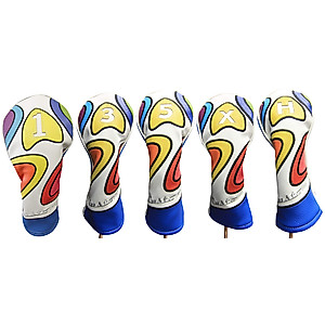 Majek Retro Golf Headcover Limited Edition Vintage Leather Style Psychedelic Colorful Groovy Custom Design #1 3 5 X H Driver Fairway Woods and Hybrid Head Cover
