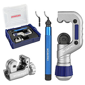 WORKPRO 3 Pieces Tubing Cutter Set - Pipe Cutter with 1/8”-1-1/4” Cutting Capacity, Mini Copper Pipe Cutter with Deburring Tool, Copper, Aluminum, Brass, and Plastic Tubing Cutter