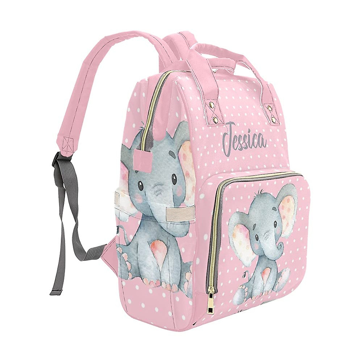 Pink Polka Dot Elephant Diaper Bags Backpack Personalized Baby Bag Nursing Nappy Bag Travel Tote Bag Gifts