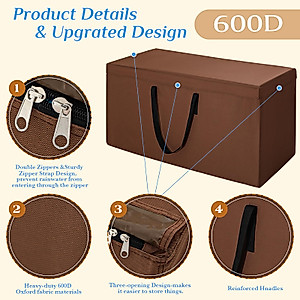 Huhumy 4 Pack Patio Cushion Storage Bags 65Inch 600D Oxford Water Resistant Extra Large Bag for Outdoor Patio Furniture Cover Storage Bag with Handles and Zipper, 65 x 20 x 28 Inch(Brown)