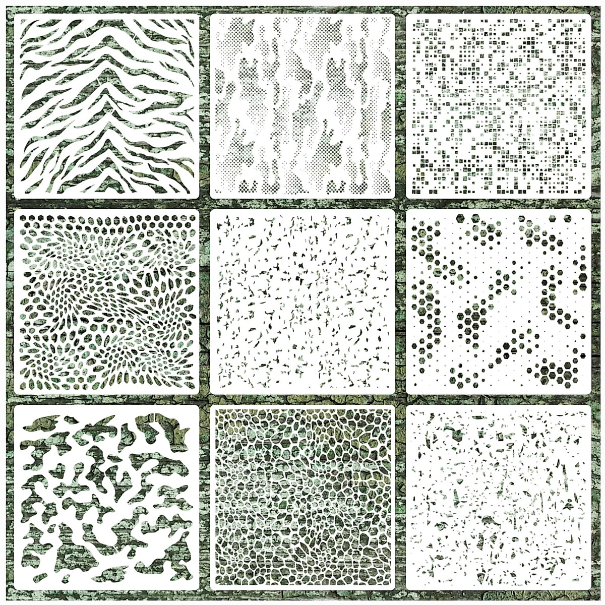 9 Pieces Camo Stencils for Spray Paint, Camouflage Pattern Stencils Templates Reusable Digital Camo Paint Stencils for Boat DIY Crafts Spray Painta (11.8 × 11.8 in Camo)