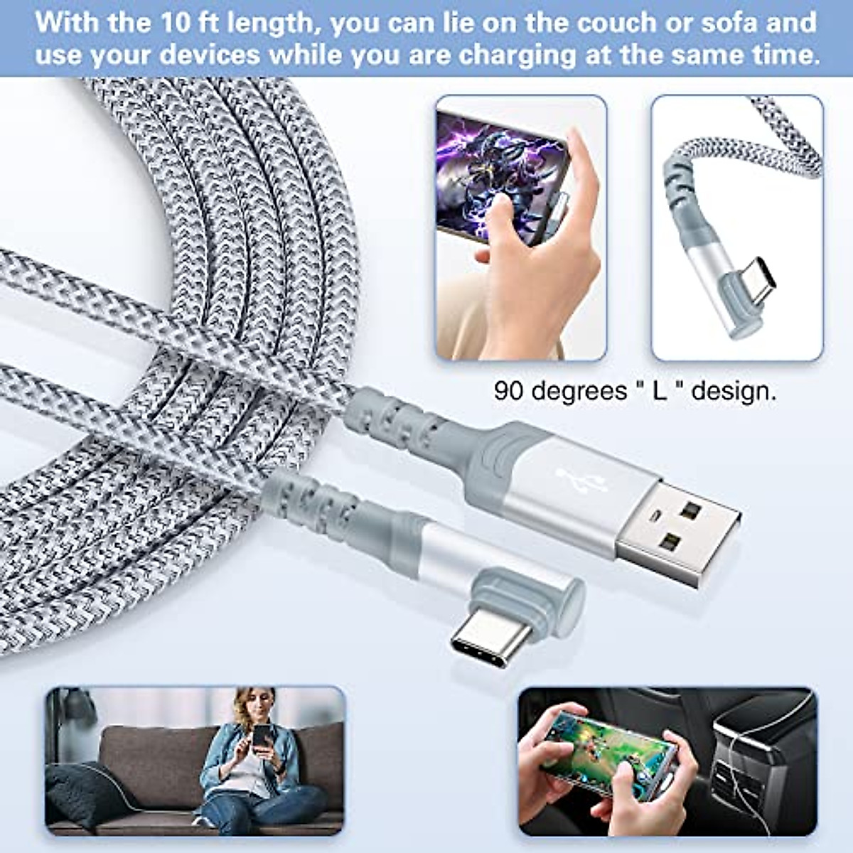 35W Fast Charging Wall Charger with USB C Cable 10FT Boxeroo 2-Pack 4Port USB C Power Adapter Block Right-Angle USB A to C Cable Compatible for Galaxy Samsung Galaxy S22 Ultra S21 S20 S10 Pixel 6/5/4