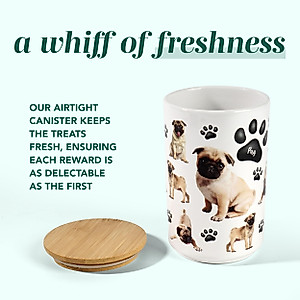 Greenline Goods Premium Dog Treat Ceramic Canister Set – Pug Airtight Canister for Fresh Treats, Ceramic Jar & Containers with Lids, Farmhouse Canisters, Ideal Kitchen Canisters for Countertop