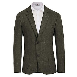 Men's Irish Wool Blend Blazer Notch Lapel Herringbone Tweed Sport Coat Army Green L