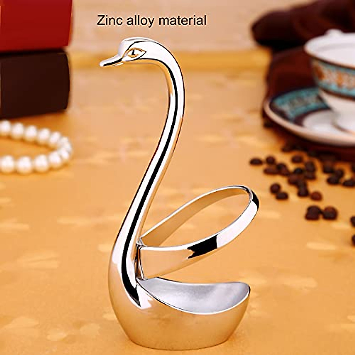 Creative Dinnerware Set, Decorative Swan Base Holder with 5 Forks or 5 Spoons for Coffee, Fruit,Dessert, Zinc Alloy Tableware Mirror Polished Spoon Fork Set (5 Spoons)