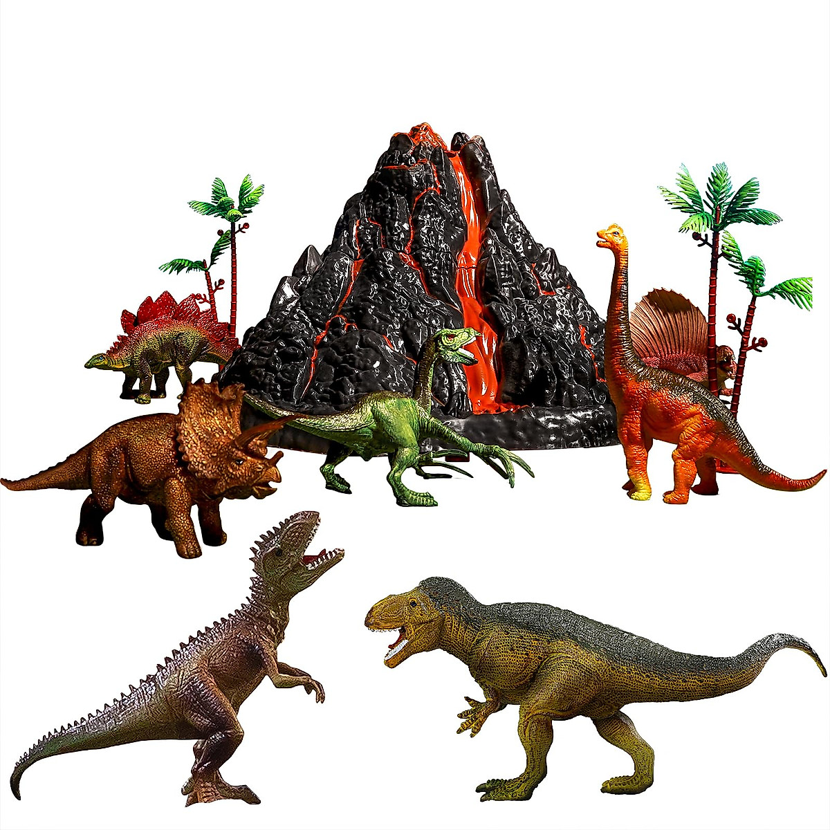 TEMI Large Volcano Set with 9 Toddlers Dinosaur Action Figures for Kids 2 3 4 5 6 7 Years, Simulated Volcanic Eruptions with Sound, Volcano Can Store Dinos, Gifts for Toddlers Boys and Girls