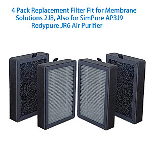 BLUTENET Replacement Filter Fit for Membrane Solutions 2J8, Also for SimPure AP3J9 and Redypure JR6 Air Purifier, Pre-Filter True HEPA Activated Carbon 3 in1 Replace Filter (4 Pack)