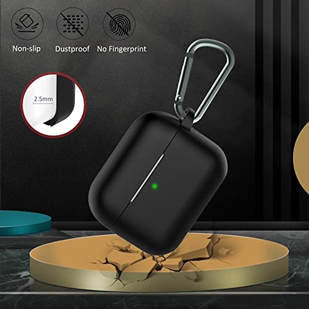 Coffea for Airpods Pro 2nd Generation Case Cover, Soft Silicone Shock-Absorbing Protective Case with Keychain for New Apple Airpods Pro 2 Case 2022 [Front LED Visible] - Black