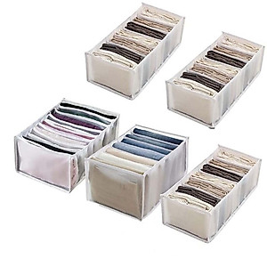 Aoser Wardrobe Clothes Organizer（5pcs）, 7 Grids Washable Wardrobe Clothes Organizer, Jeans Compartment Storage Box, Closet Organizers (1 Set of Mix)