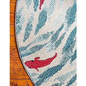 Unique Loom Positano Collection Coastal Modern Bright Colors Fish Beige Round Rug (6' x 6')