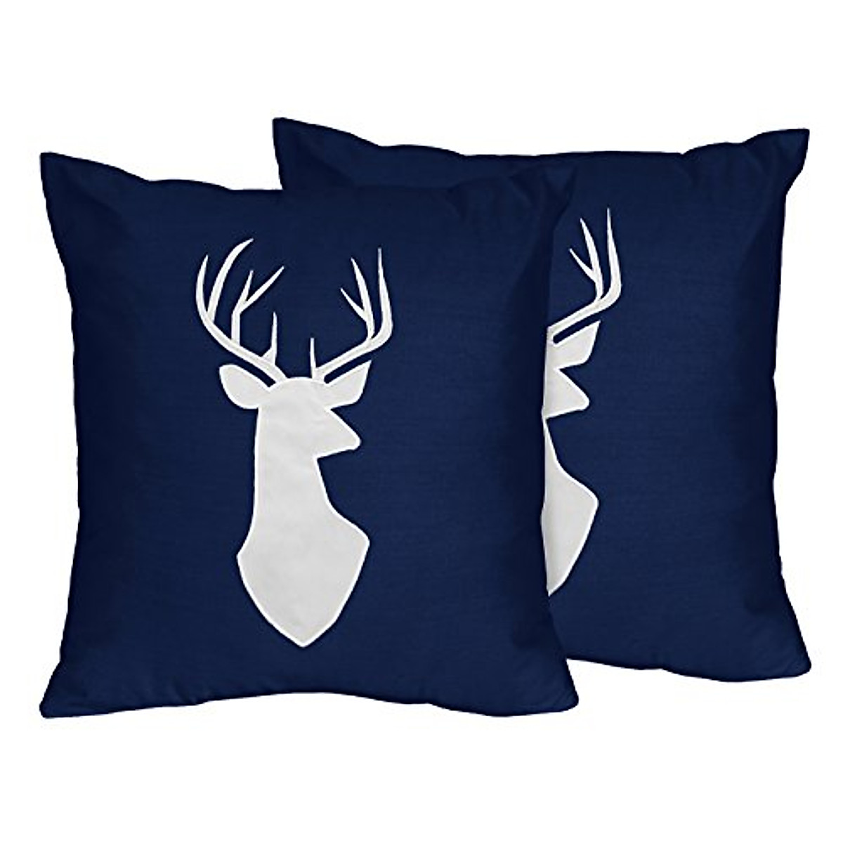 Sweet Jojo Designs Navy White Deer Decorative Accent Throw Pillows for Navy Blue, Mint and Grey Woodsy Boys Bedding Sets - Set of 2