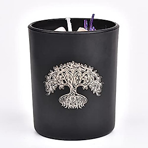 Scented Candle with Crystal and Flowers Soy Candle Tree of Life Engraved Aromatherapy Candle for Meditation