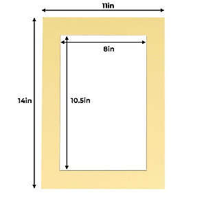 8.5x11 Mat for 11x14 Frame - Precut Mat Board Acid-Free Soft Yellow 8.5x11 Photo Matte For a 11x14 Picture Frame, Premium Matboard for Family Photos, Show Kits, Art, Picture Framing, Pack of 1 Mat