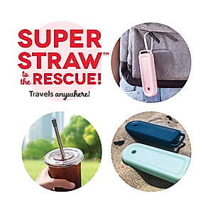 DASH Super Straw - Stainless Steel Magnetic Reusable Straw with Carrying Case and Cleaning Brush Included, 2-Pack - Grey/Rose, 9.5 Inches (DMSS002)