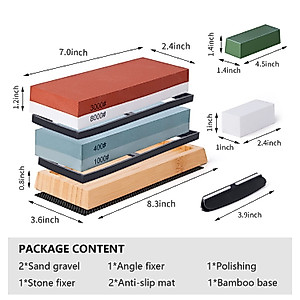 SD.TIANPENG Whetstone Knife Sharpening Stone Kit 400/1000＆3000/8000 Grit 2 Side Professional Knife Sharpener Waterstone Set with Leather Strop, Polishing Compound, NonSlip Bamboo Base, Angle Guide