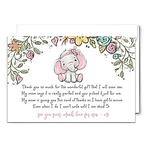 Paper Clever Party Cottage Elephant Baby Shower Thank You Cards with Envelopes - 25 Pack - Pink Floral 4x6 Blank Notes with Prefilled Message from Baby Girl - Personalizable Space for Customization