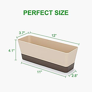 GROWNEER 3 Packs 12 Inches Window Boxes Rectangle Planter with 15 Pcs Plant Labels, Plastic Flower Pots Plant Containers with Saucer for Windowsill Garden Balcony Home Office Indoor Outdoor (Beige)